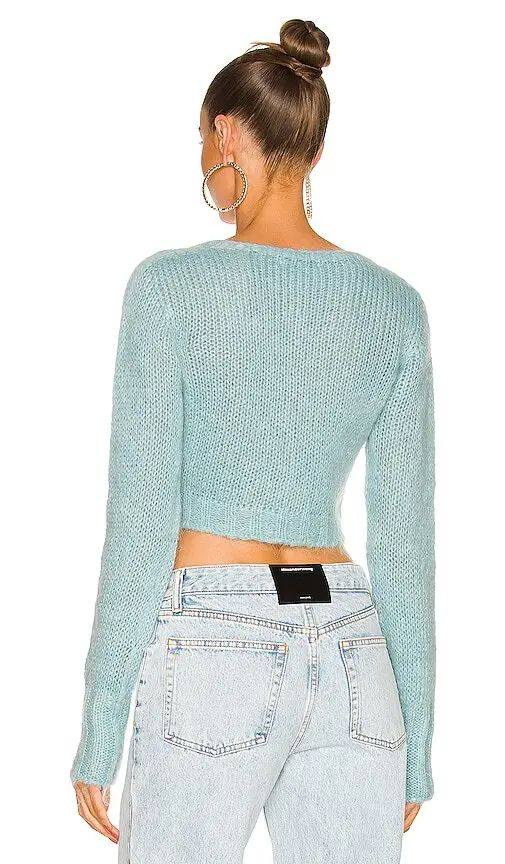 Guizio Mohair Fuzzy Cropped Cardigan In Baby Blue - Sky Blue